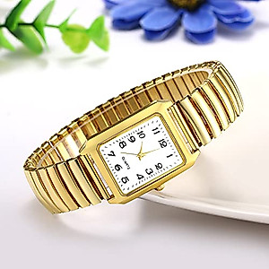 JewelryWe Women's Ultra Thin Easy Reader Watch with Elastic Strap, Golden/Silver Square Watch, for Valentine's Day