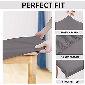 Easy-Going 100% Waterproof Seat Covers for Dining Room Chairs Set of 4, Stretch Chair Seat Slipcovers Protector Removable and Washable Kitchen Dining Chair Covers, Light Gray