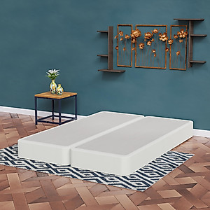 Continental Sleep, 4-Inch Sturdy Box Spring for Mattress Support-Durable and Fully Assembled, Natural Wood Foundation for King, White