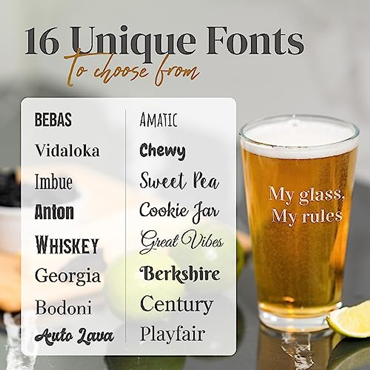 Personalized Beer Glass Engraved with Your Custom Text - Customized Gifts, Unique Birthday Gift, Bridesmaid Gift, Custom Gifts for Women or Men (16oz Pint)