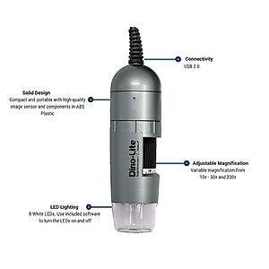 Dino-Lite USB Digital Microscope AM3113 - 0.3MP, 10x - 50x, 230x Optical Magnification, Measurement