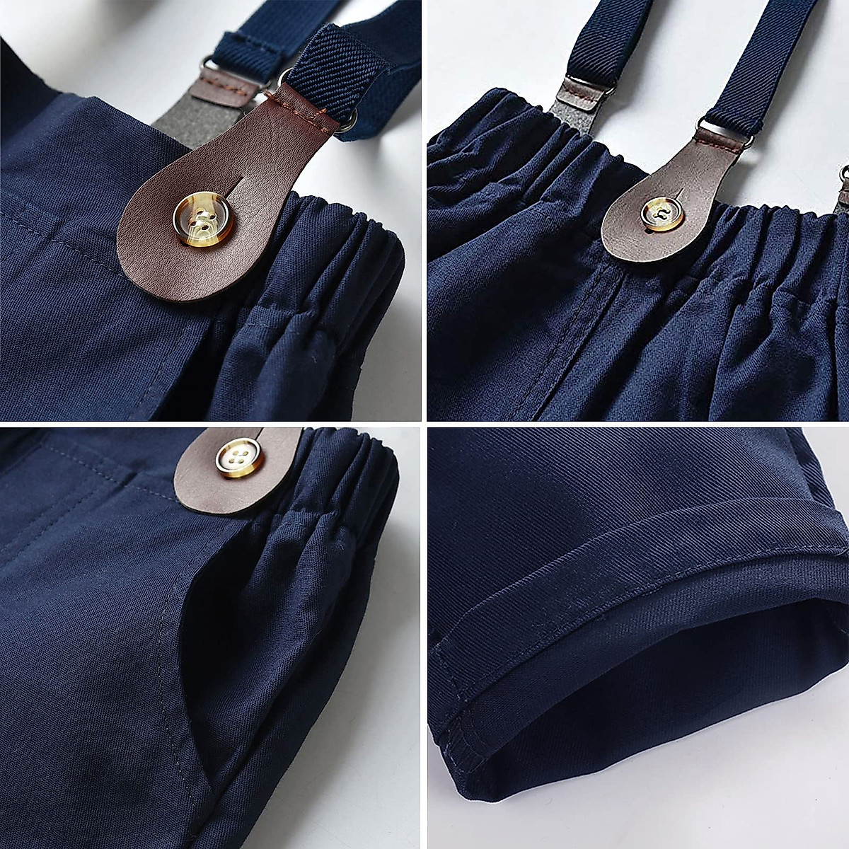 SANGTREE Baby Boys Dress Clothes, Toddlers Boys Long Sleeves Button Down Dress Shirt with Bowtie + Suspender Pants Set Gentlemen Outfit, 1# White, 18-24 Months