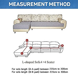 TVPFM Stretch Sofa Slipcover, Microfiber Soft Sectional Couch Covers Removable Elastic Bottom L-Shaped Sofa Covers Furniture Protector for Pets Cat Dog-Blue B-4 Seater+4 Seater