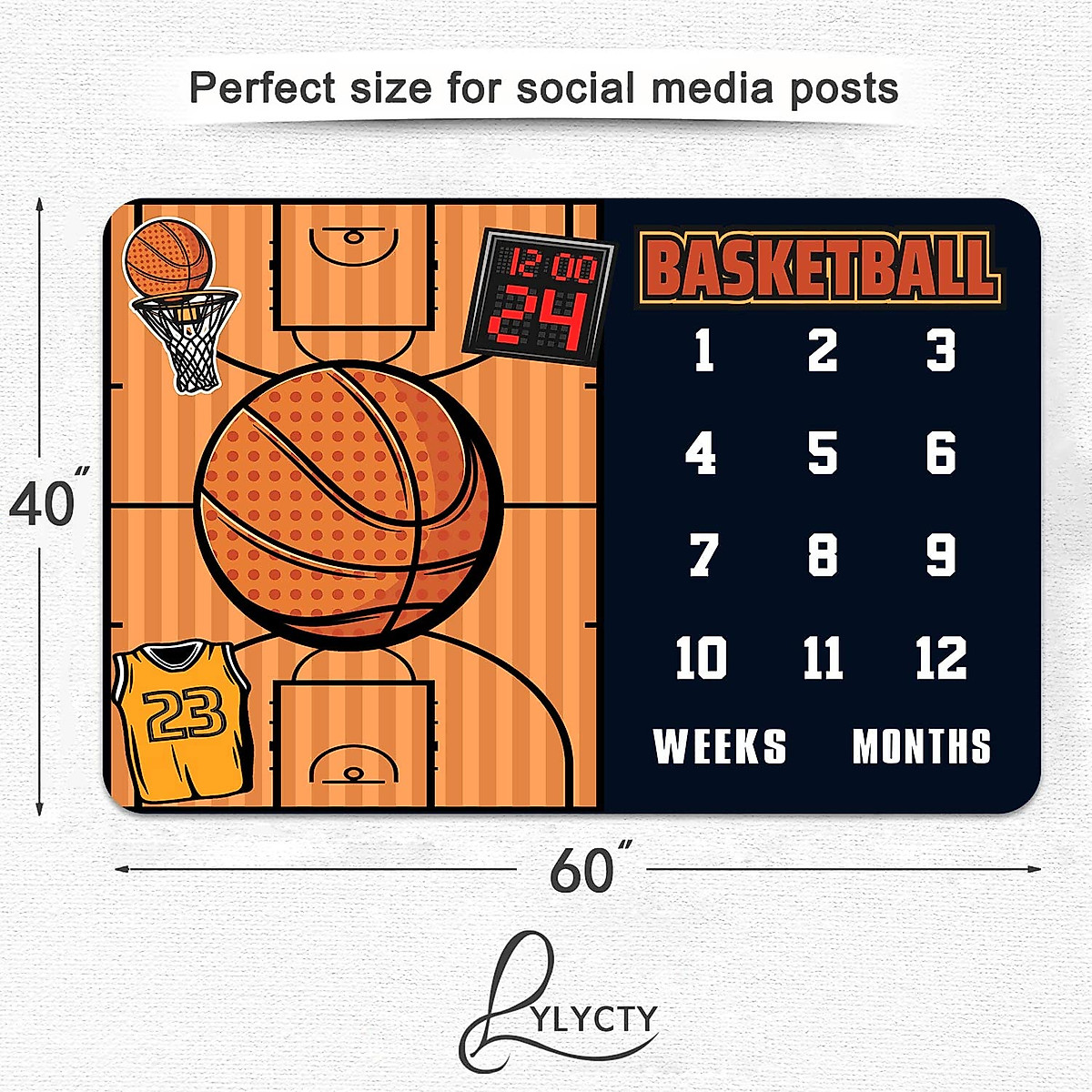 LYLYCTY Baby Monthly Milestone Blanket, Month Blanket for Newborn Baby Shower, Basketball Game Photography Background for Baby 60x40 inches BTLSLY111