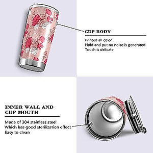 Jihqo Beautiful Floral Pattern Tumbler with Lid and Straw, Insulated Stainless Steel Tumbler Cup, Double Walled Travel Coffee Mug Thermal Vacuum Cups for Hot & Cold Drinks 12oz