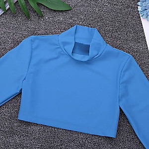 ranrann Kids Girls Long Sleeves Athletic Crop Top Mock Neck Yoga Active Sports Gymnastic Ballet Dance Dancewear Light_Blue 10