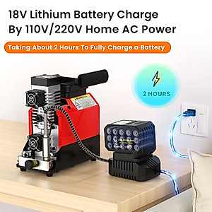 GX PUMP E-L2 Portable 18V Cordless PCP Air Compressor,4500Psi/300Bar, Oil-Free, Powered by 1 x 7.8Ah Lithium-Ion Battery (Included) or 110v to 18V Converter (Sold Separately) for Home Outlet