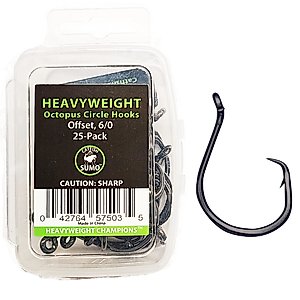 Heavyweight Catfish Hooks - Offset Octopus Circle Hooks - 25 Pack (6/0)