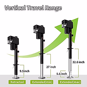 RVMATE Electric A-Frame Trailer Jack up to 3500lbs Heavy Duty RV Electric Power Tongue Jack with Accessories Manual Crank Handle and Level, 18" Lift, 12V DC and Bright LED Lights, Black