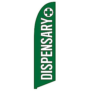 Vispronet Dispensary Feather Flag – 2.6ft x 11.2ft Swooper Flag – Knitted Polyester Material – Advertising Sign – Dispensary Supplies for Businesses – Printed in the USA – Flag Only