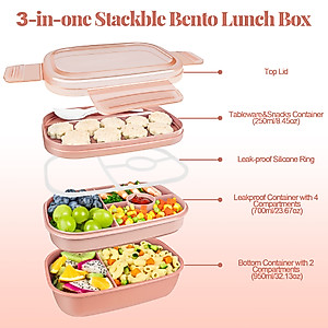 MKAVOE Bento Box Adult Lunch Box, All-in-One Stackable Bento Lunch Containers, 8 Compartments Design Bento Lunch Box for Adults/Kids with Utensil Set, Leakproof Bento Boxes for Work, Picnic, School
