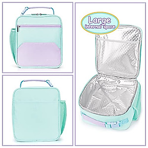 DANIA & DEAN Lunch Bags, Cute Insulated & Reusable Mini Cooler Lunch Tote, Durable Thermal Lunchbox for Children/Students/Boys/Girls/Women/Men, School Picnic Travel Outdoor（Mint Green & Purple）