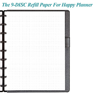 Classic Size Discbound Dotted Grid Refill Paper, 9-Disc Discbound Pre-punched Happy Planner Inserts, 100Sheets/200Pages Loose-Leaf Paper, 100gsm White Paper, 7" x 9.25"