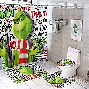 NKICAW Christmas Shower Curtain Sets, 4Pcs Bathroom Sets with Shower Curtain, Toilet Lid Rug, Contour Mat and Bath Mat, Shower Curtain with 12 Hooks for Bathroom Set Decor (72 x 72 Inch)