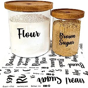 QUART + PINT 155 Kitchen Pantry Labels for Containers. Preprinted Clear Script Stickers with Black Text. Waterproof Vinyl Sticker Set. Organization labels for Jars Canisters & Home Storage Bins System