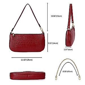 YALUXE Clutch Shoulder Tote Crocodile Genuine Leather Croc Retro Purse Handbag Zipper Closure for Women Classic