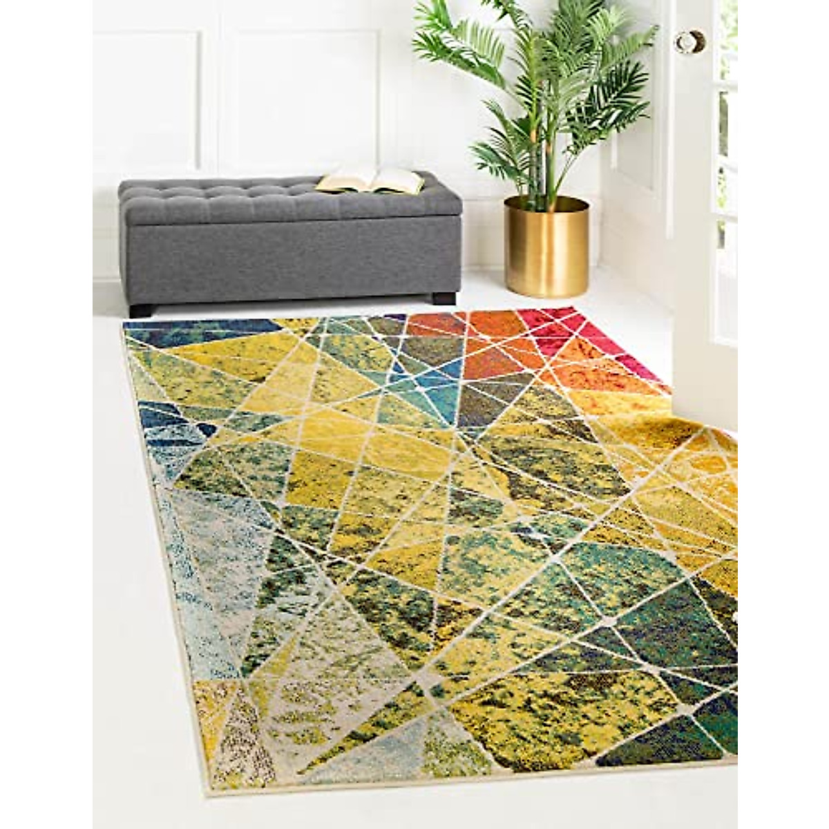 Unique Loom Estrella Collection Mosaic, Distressed, Modern, Abstract, Bright Colors Area Rug, 9 ft x 12 ft, Multi/Green