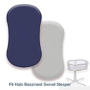 AMROSE Heavenly Soft Microfiber Bassinet Sheets, Compatible with Halo Bassinest Swivel Sleeper, 2 Pack Baby Sheet Set for Boys Girls, Gray & Navy Blue
