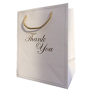 MODEENI White Thank You Gift Bags with Handles 12 Pcs Paper Medium 8x10 Fancy Gold Foil Luxury Event Shopping 8x5x10 Premium Quality Cute Matte Modern Elegant Embossed Birthday Merchandise Clothing Business Wedding