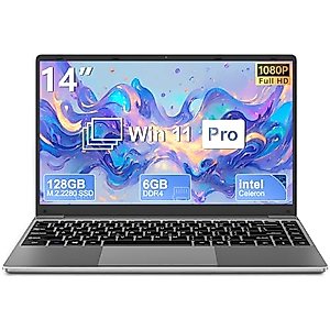 Ruzava/Aocwei Laptop Win 11 14" 6GB DDR4 128GB SSD Intel N4020 (Up to 2.8Ghz) 2-Core 1920x1080 FHD Dual WiFi BT4.2 Adapter Support 512GB TF 1TB SSD Expand for Work Study Entertainment-Gray