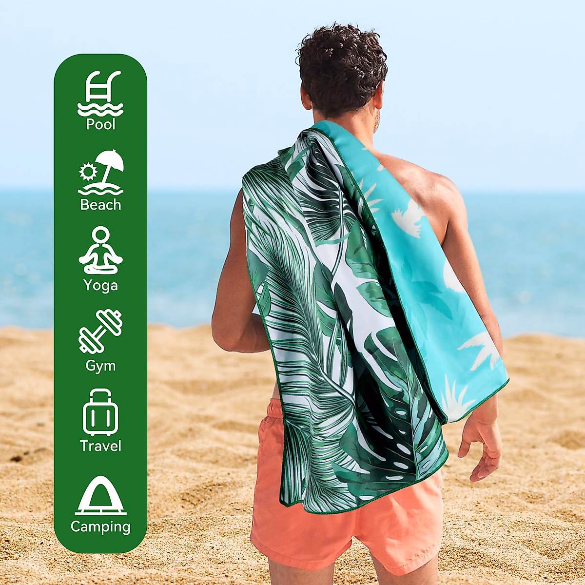 DECOMEN Beach Towel, Microfiber Beach Towels, Oversized Lightweight Quick Dry (73" x 32") Sand Proof, Absorbent, Compact, Beach Blanket, Lightweight Towel for The Swimming, Sports -Palm Leaf