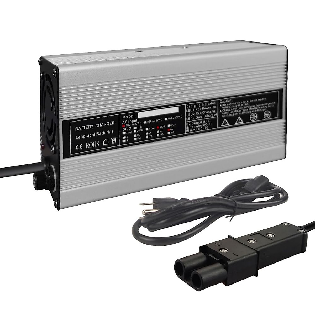 Abakoo 48V 6A Battery Charger for Yamaha Golf Cart G19 G22, with 2 Pin Plug, 48 Volt 6 Amp