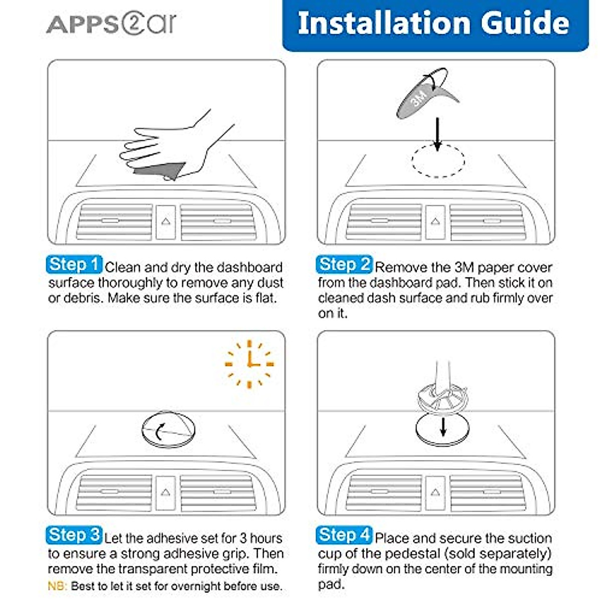 [3 Pack] Dashboard Pad Mounting Disk for Suction Cup Phone Mount & for Tom Tom Garmin GPS Suction Mount Sat Nav Dash Cam Holder Stick On Universal Dash Mount Pad w/3M Adhesive 70mm Diameter 3 Pcs