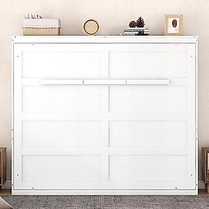 HBRR Murphy Cabinet Bed with A Storage Shelf, Wood Foldable Wall BedFrame for Guest Room Home Office, Space-Saving, No Box Spring Needed, White, Queen (U.S. Standard)