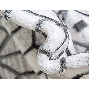 Rugs.com Lattice Trellis Collection Rug – 8 Ft Round White Low-Pile Rug Perfect for Kitchens, Dining Rooms