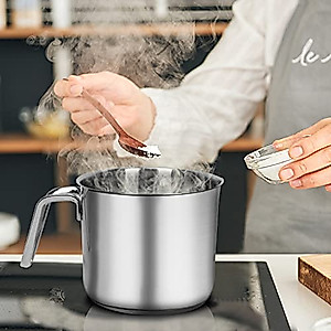 1.5 Quart Stainless Steel Saucepan with Pour Spout, Saucepan with Glass Lid, 6 cups Burner Pot with Spout - for Boiling Milk, Sauce, Gravies, Noodles
