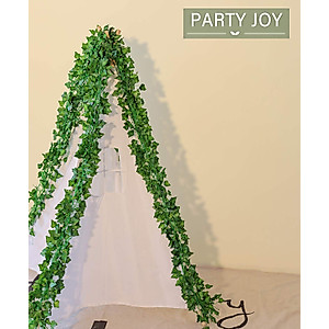 PARTY JOY 84Ft 12 Strands Artificial Ivy Leaf Vines Hanging Plants Garland Fake Foliage for Room Home Garden Bedroom Kitchen Patio Office Wedding Wall Decor (Green,960 Leaves)