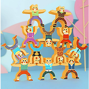BESTING Balancing Stacking Blocks Little Bear Parent-Child Children's Educational Balance Wooden Stacking Acrobatic Troupe Interlock Decompression Preschool Toys Balancing Games (HJ008)