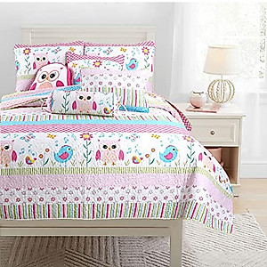 Cozy Line Home Fashions Happy Owl Pink Reversible Quilt Bedding Set, Coverlet, Bedspreads for Girls (Happy Owl, Queen -3 Piece)