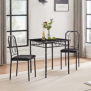 VECELO 3 Pieces Sets,43.3" Table&Chairs for 2,Industrial Counter Height Tabletop with Bar Stools, Rectangle Breakfast Table and Chairs for Dining, Living Room, Apartment, Black
