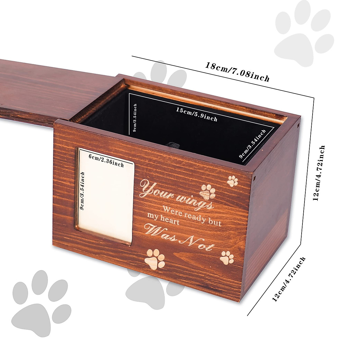 Pet Urns for Dogs or Cats Ashes, Loss Pet Memorial Remembrance Gift, Personalized Photo Frame Urns Wooden Memorial Keepsake Cat or Dog Memory Box with Black Flannel as Lining (157 Cubic Inches)