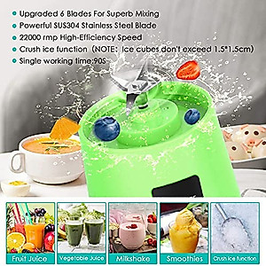 Portable Blender, 6-Blade Cutter ,Handheld Fruit Squeezer Smoothie Blende, Personal Size Blenders with USB Rechargeable Mini Fruit Juice Mixer, Mini Juicer Smoothie Blender Bottles Travel 380ML (Green)