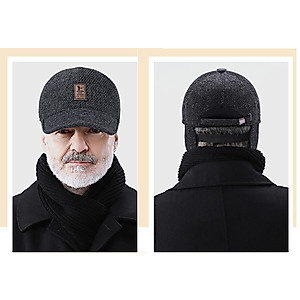 EDIKO Winter Hats for Men Baseball Cap Warm Dad Caps with Earflaps Adjustable Black