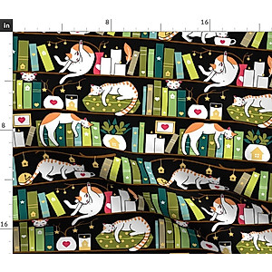 Spoonflower Fabric - Library Cats Cat Book Candle Bookshelf Hygge Books Cute Home Pet Printed on Petal Signature Cotton Fabric by The Yard - Sewing Quilting Apparel Crafts Decor