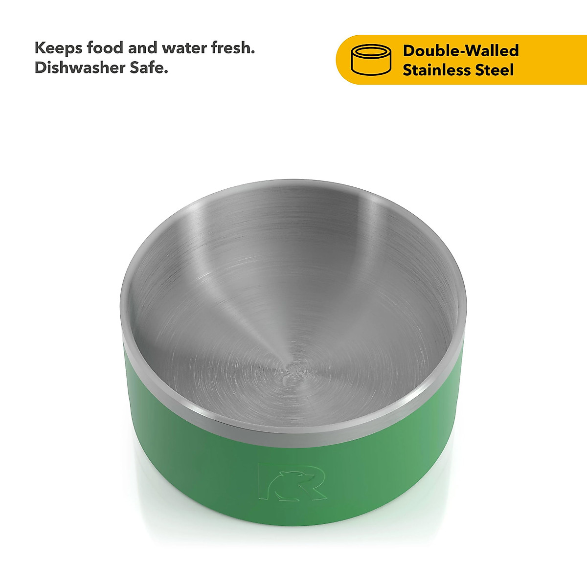 RTIC 3-in-1 Dog Bowl Food and Water Dish for Large Dogs and Small Dogs, Double-Walled Stainless Steel Metal, Portable, Non-Slip, Indoor and Outdoor, Large, Fairway & Beach