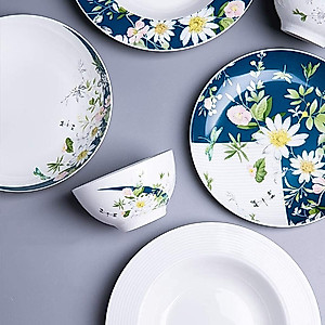 AB-Grade Porcelain Plate and Bowl Set,Ceramics Dinner Sets 46 Pieces Ceramics Dinner Sets,Bowl/Dish/Soup Pot/Spoon|Dinnerware Set Simple Floral Pattern Combination Tableware Set-Compatible with Gift
