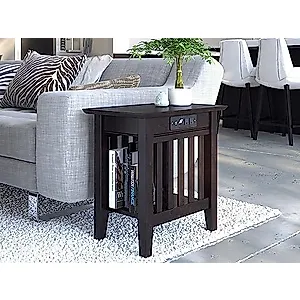 AFI Mission Chair Side Table with Charging Station in Espresso