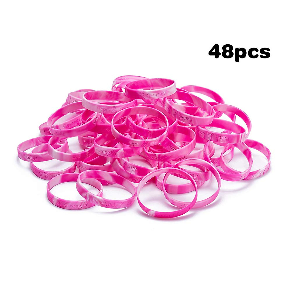 Omgouue 48pcs Breast Cancer Awareness Bracelets Pink Ribbon Camo silicone Win For Pink Party Supplies Favors
