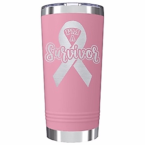 shop4ever I'm a Survivor Breast Cancer Awareness Insulated Tumblers 20 oz. with Lid, Stainless Steel Cups Travel Coffee Mug (Light Pink)