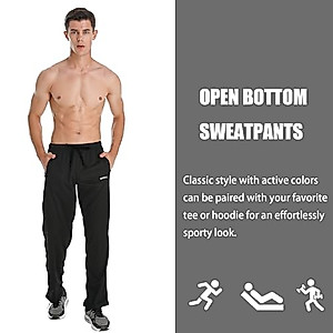 Susclude Sweatpants for Men Loose Fit Open Bottom Mesh Running Pants Lightweight Athletic Workout Gym Pants with Pocket Black S