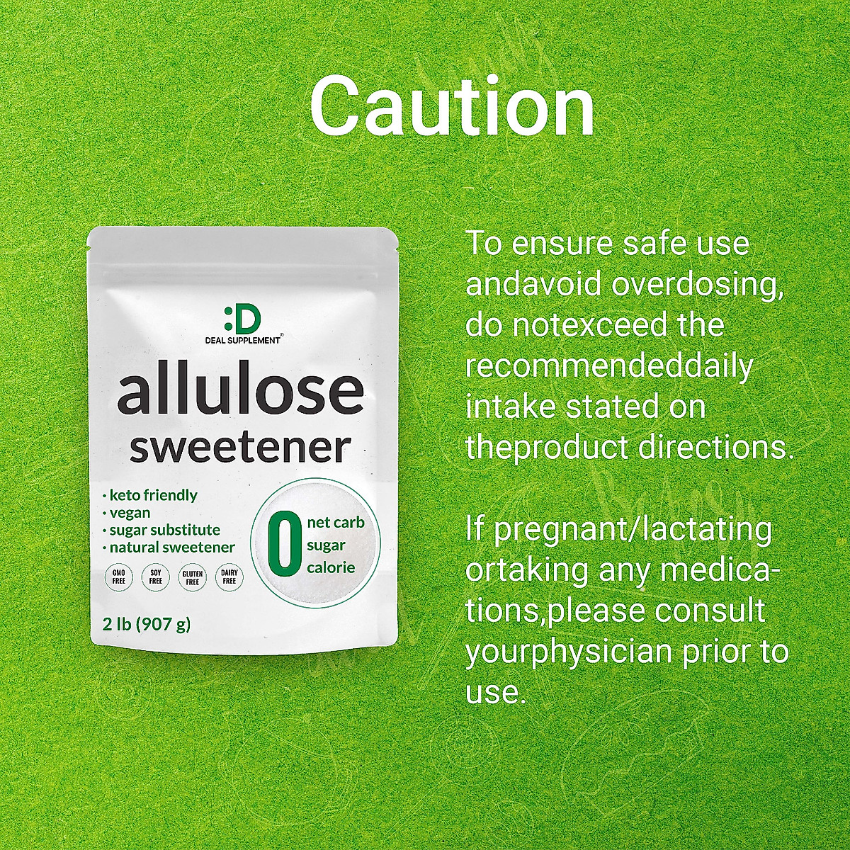 Allulose Sweetener 2 Pounds – Natural Sugar Subsitutes, No Aftertaste - Keto Friendly, Vegan, Zero Net Carb, Zero Calorie, Great for Cooking & Baking