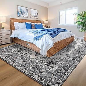 Noahas Grey 6x9 Area Rugs for Living Room, Vintage Machine Washable Rug,Low Pile Print Large Living Room Rug