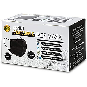 Kenko Disposable 4-Ply Face Masks, Breathable & Comfortable Filter Safety Mask, Protection Mask for Dust Air Pollution (50, Black)