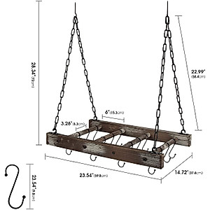J JACKCUBE DESIGN Hanging Pot Rack Pan Ceiling Wall Mounted Hanger Multi- Purpose Rustic Wood and Metal Cookware Kitchen Storage Organizer With Utility 16 Hooks - MK603B
