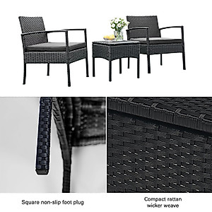 PROHIKER 3 PCS Patio Rattan Conversation Chairs Set, Outdoor Patio Furniture Balcony Furniture Set, Wicker Patio Set for Garden Porch Balcony Yard, Black