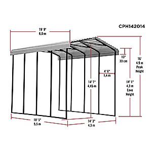 Arrow 14' x 20' x 14' 29-Gauge Metal RV Carport and Multi-Use Shelter for Large Vehicles- Charcoal